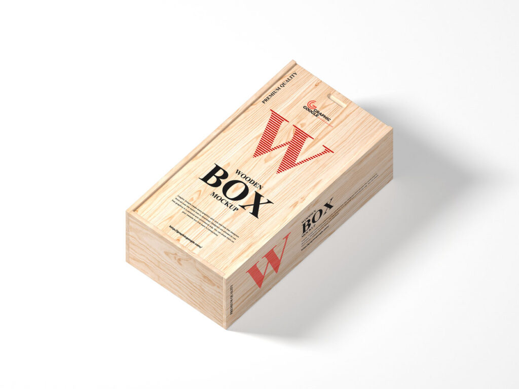 Realistic Wooden Box Mockup PSD - Unmockup